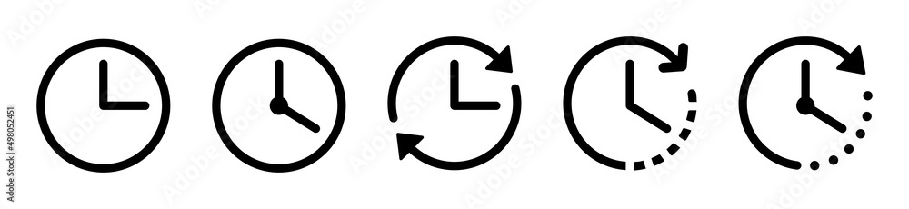 Clock with arrow. Circle arrow icon. Time symbol isolated on white ...