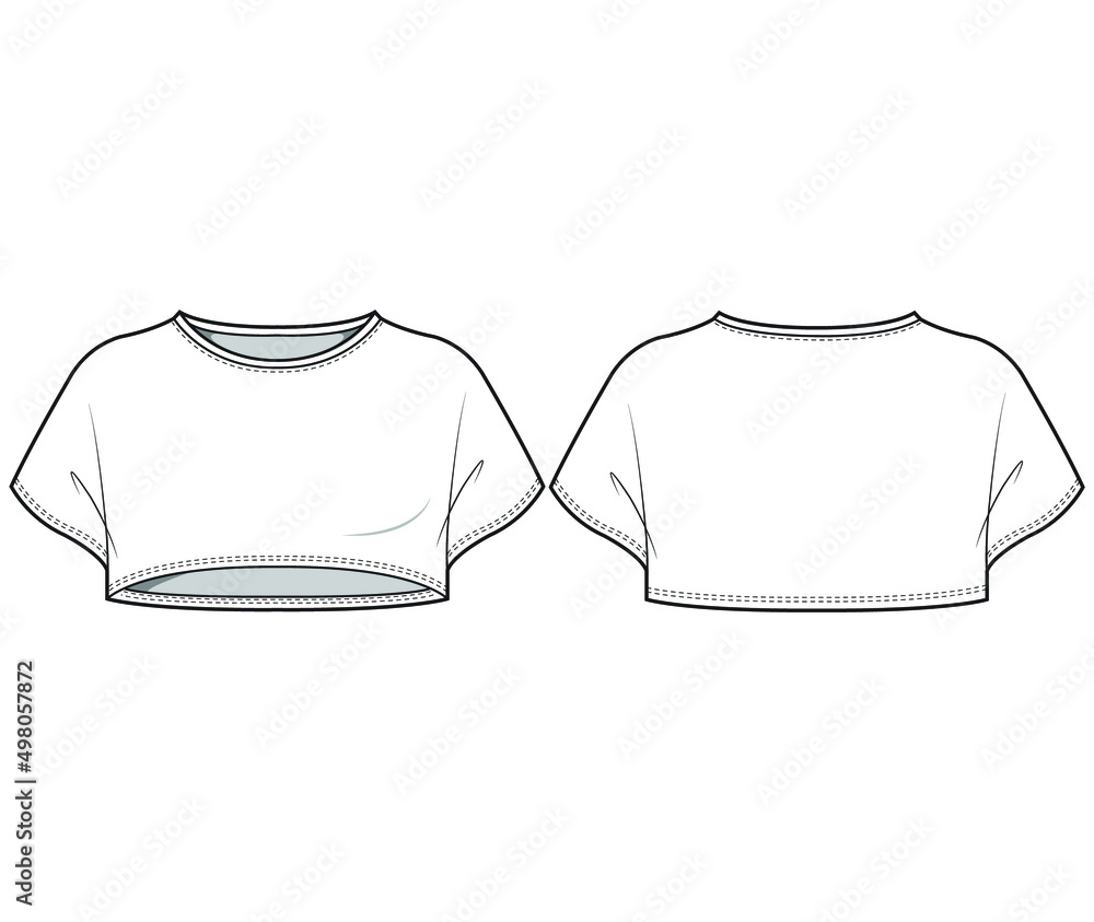 Round Neck Maggie Sleeve Crop Top, Short Sleeve Crop Top Front and Back ...