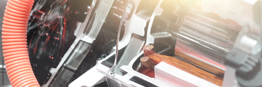 Electric car engine. Use electricity to drive. The piston cylinder ...