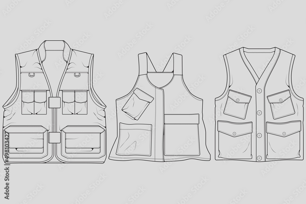 Set of chest vest bag outline drawing vector, chest vest bag in a ...