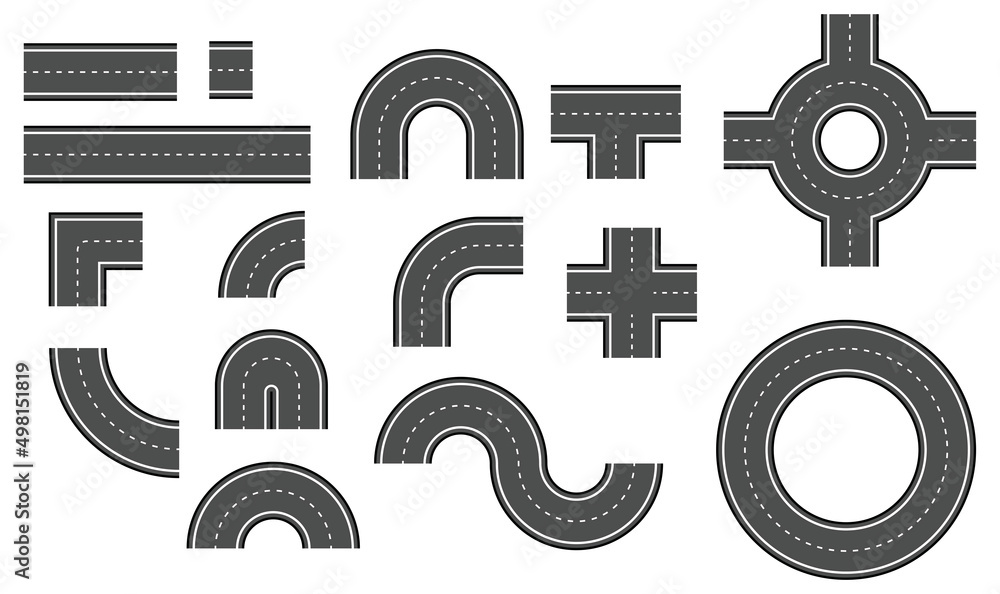Road Segment Pieces Clipart Set - Color Stock Vector | Adobe Stock