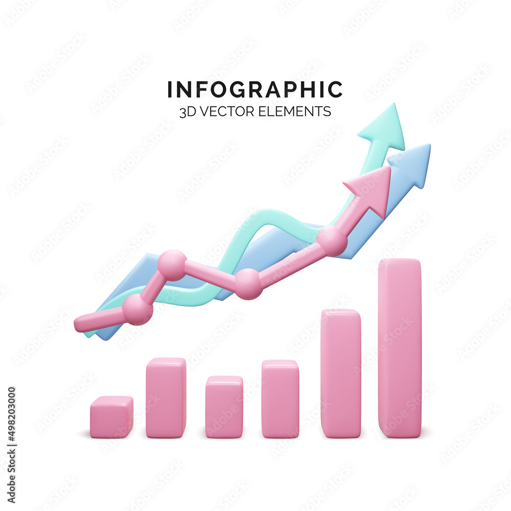 3d infographics element. Realistic arrows and chart render. Business ...