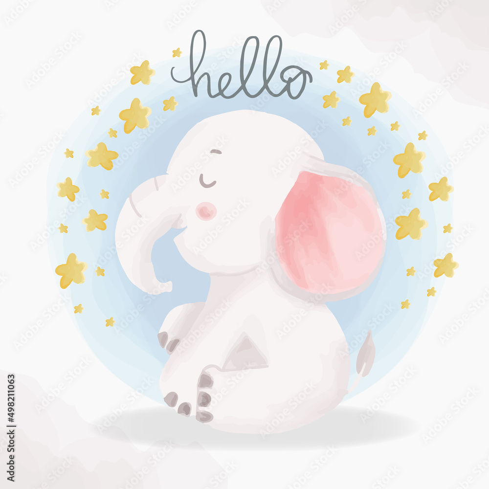 Little king baby elephant playing with star. Nursery Watercolor wild ...