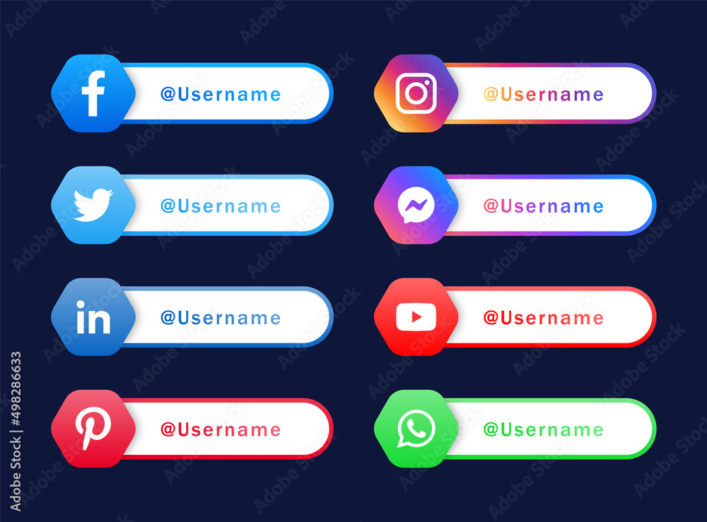 popular social media icons logos or network platforms banners, networking buttons 3d, facebook ...