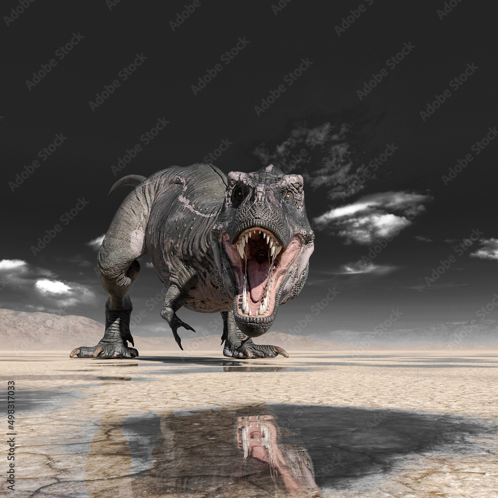 tyrannosaurus rex is drinking water on desert Stock Illustration ...