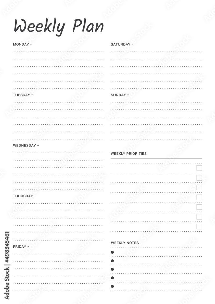 Weekly planner sheet. Stock Photo | Adobe Stock