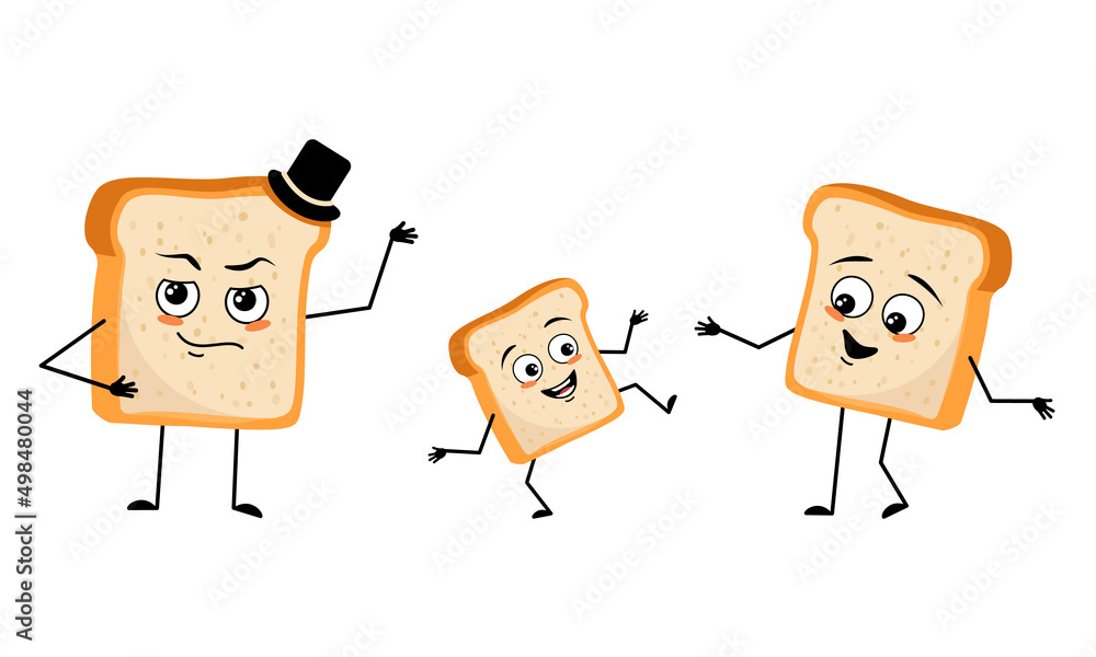 Family of bread character with happy emotions and poses, smile face ...