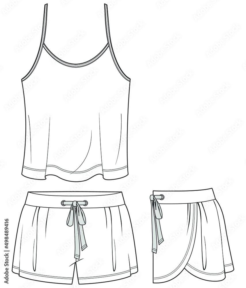 Women pyjama sleepwear vector illustration. pajamas with camisole top ...