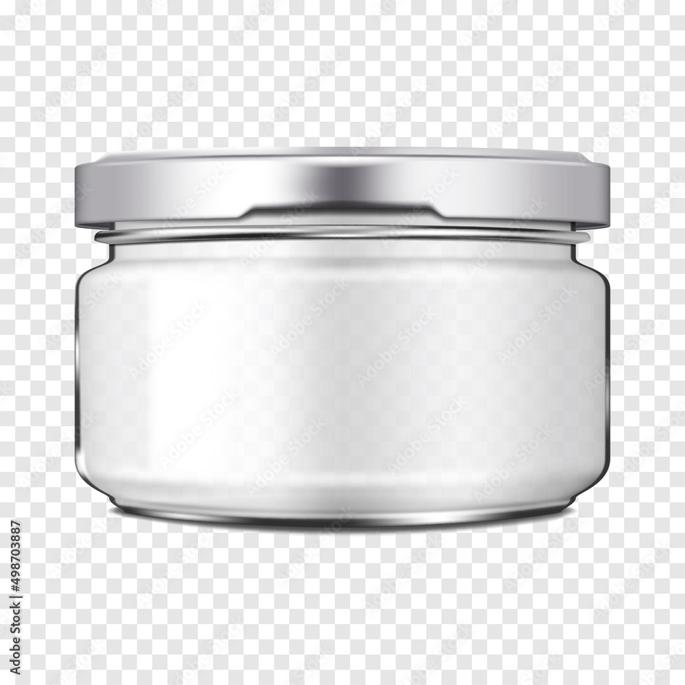 Clear glass jar with metal screw lid on transparent background ...