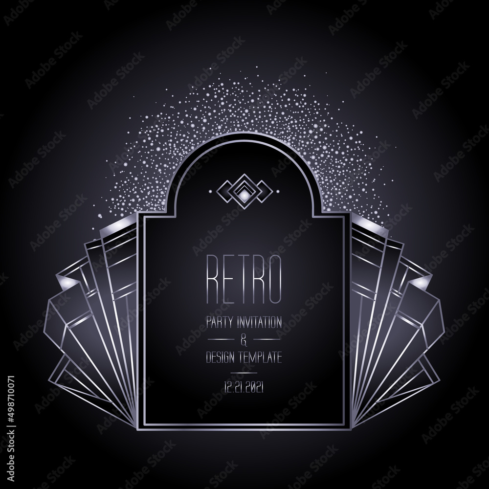 Art Deco vintage gold and silver design element over black. Retro party ...