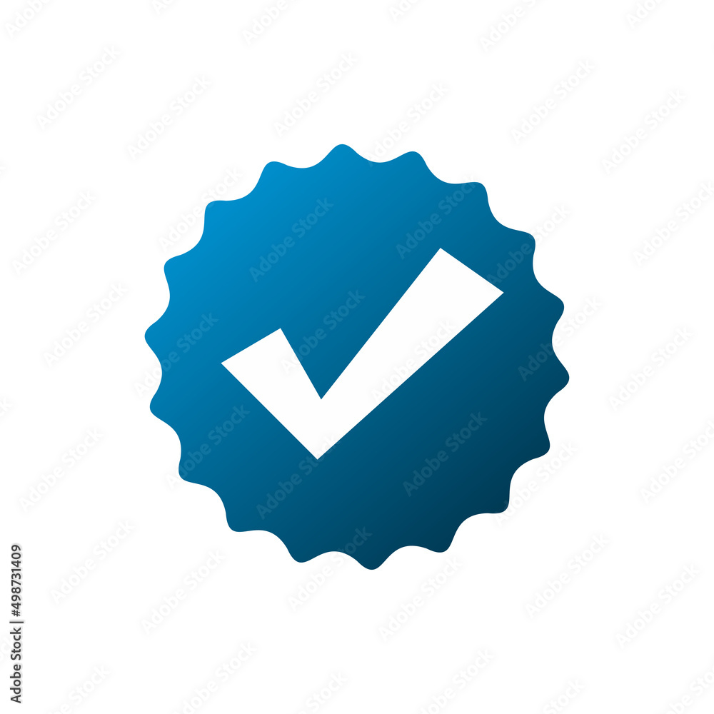 Approved Icon. White Check Mark with Blue Circle Shape Sparkle Star ...