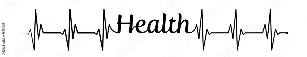 ecg, ekg line, health text design isolated on white background. Healthy ...