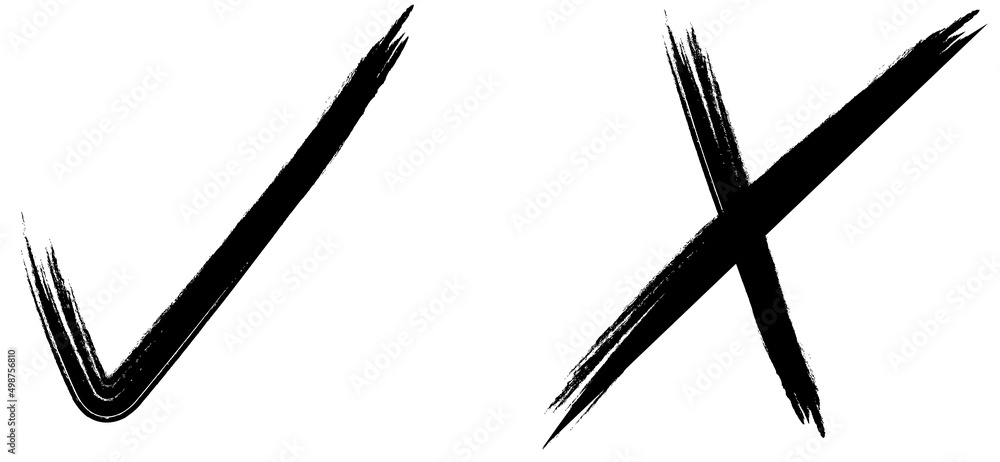 Black check mark, black cross mark icon set. Isolated tick symbols, checklist signs, approval ...