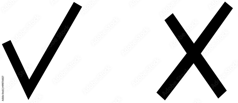 Black check mark, black cross mark icon set. Isolated tick symbols, checklist signs, approval ...