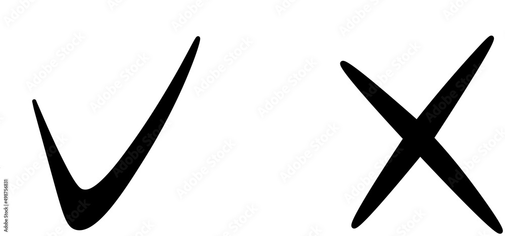 Black check mark, black cross mark icon set. Isolated tick symbols ...