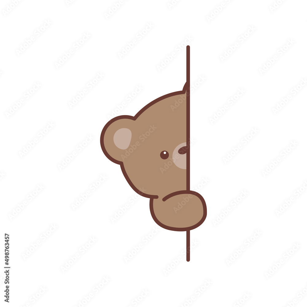 Cute brown bear peeking cartoon, vector illustration Stock Vector ...