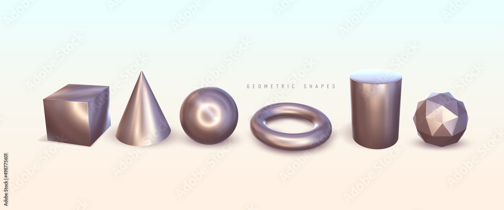 Set of 3d silver geometry. Vector realistic render grey metallic ...