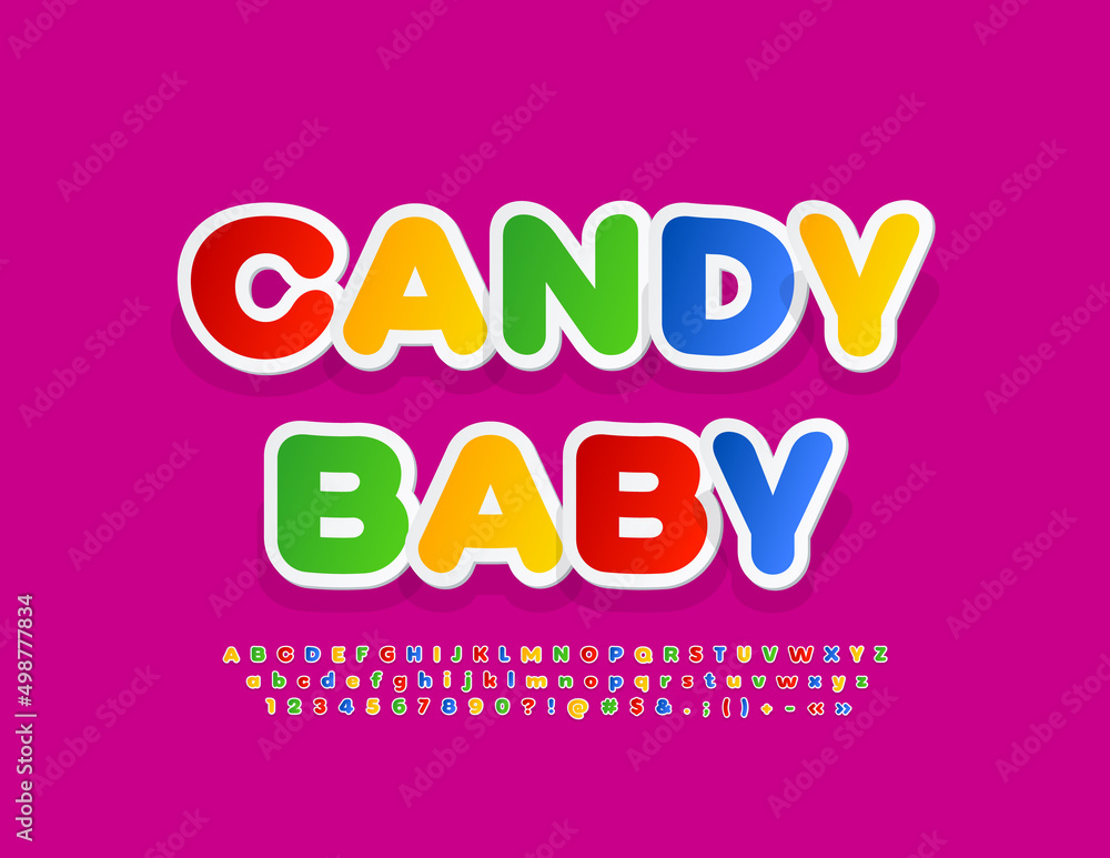 Vector sweet card Candy Baby. Colorful cute Font. Sticker Alphabet ...