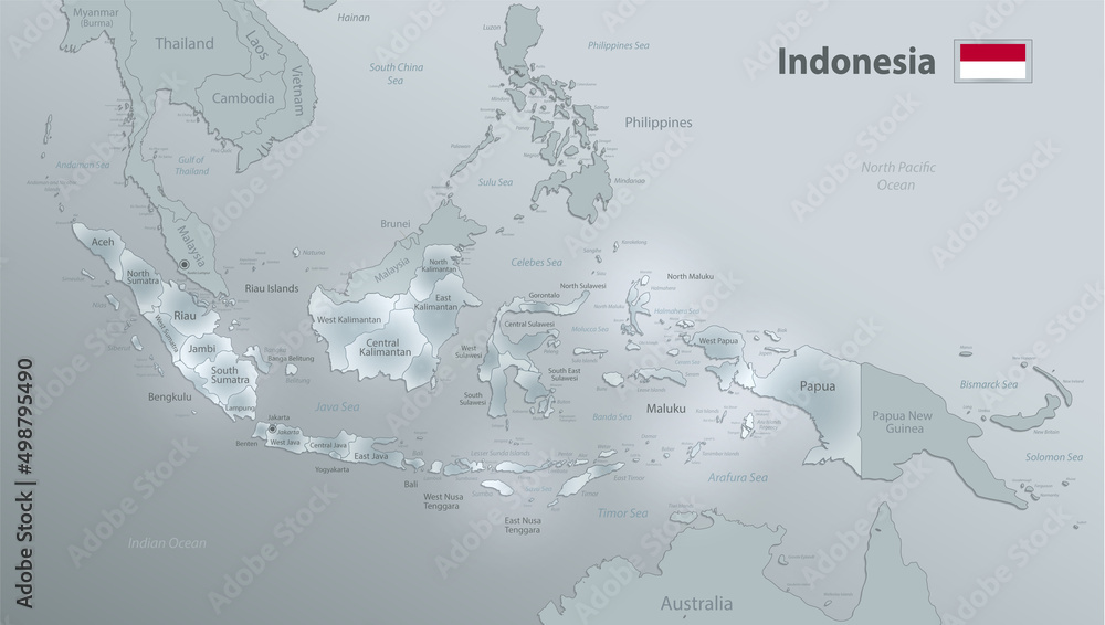 Indonesia map and flag, administrative division, separates regions and ...