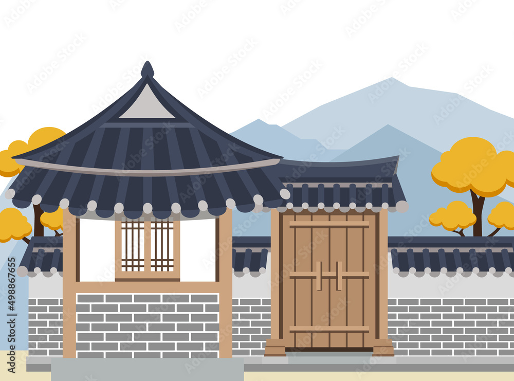 Vector illustration of Hanok, Korean traditional house Stock Vector ...