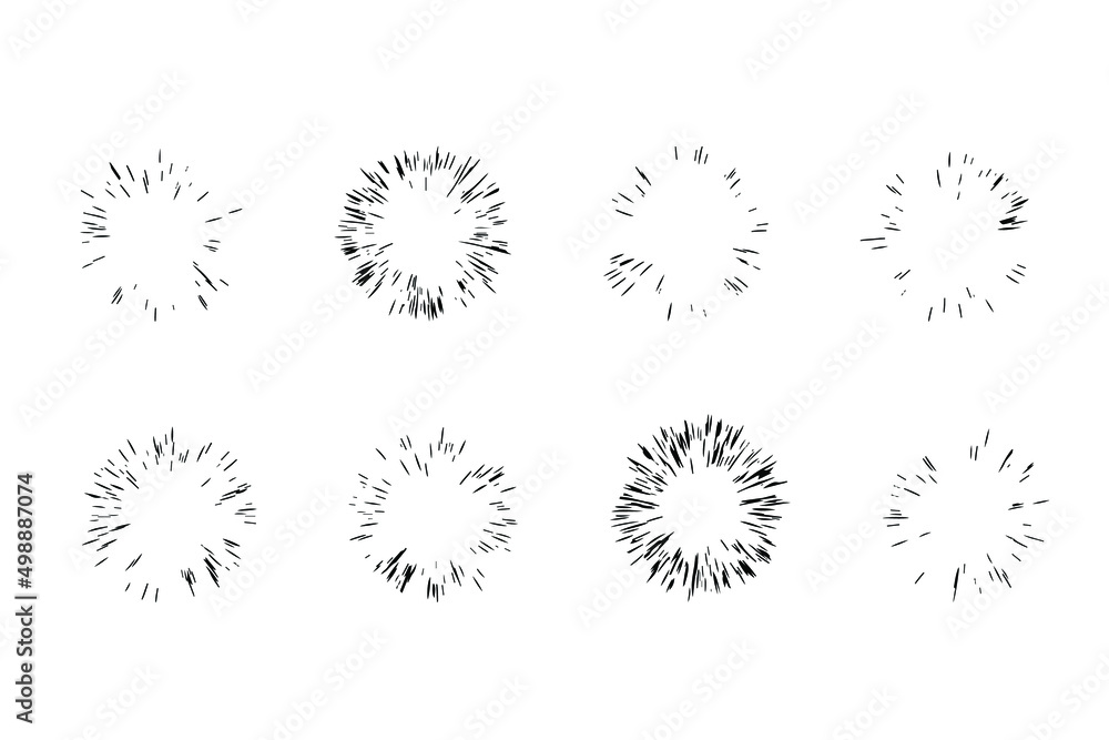 Hand drawn sunburst shine ray and sparkle element in doodle sketch ...