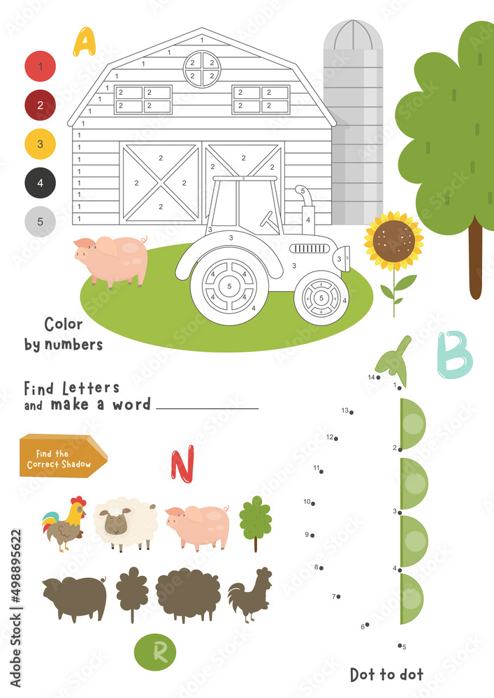 Farm Activity pages for kids. Printable activity sheet with mini games ...