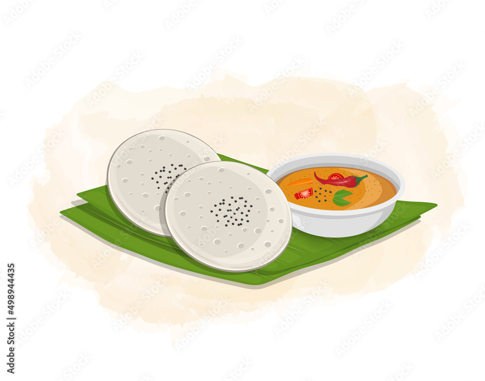 Idli Sambar south Indian food - vector illustration with banana leaf ...
