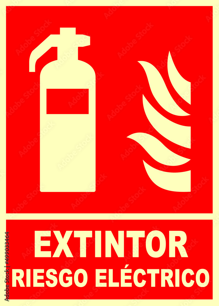 cf005, señal, riesgo eléctrico, extintor , icono, rojo, símbolo ...
