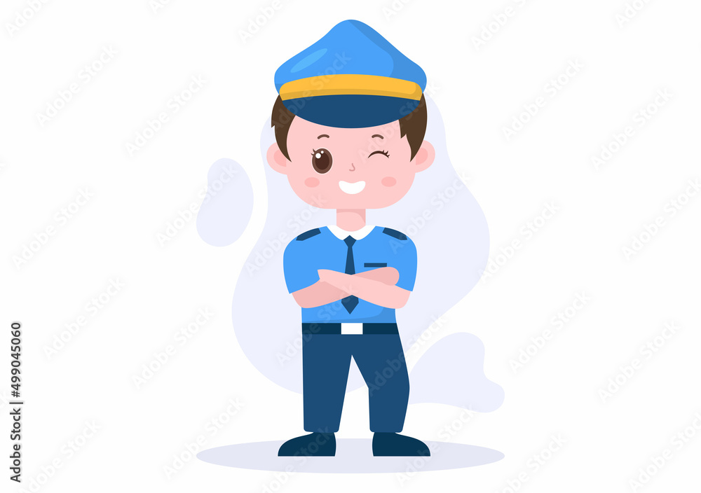 Cute Children Police Officer Character Vector Illustration Using ...