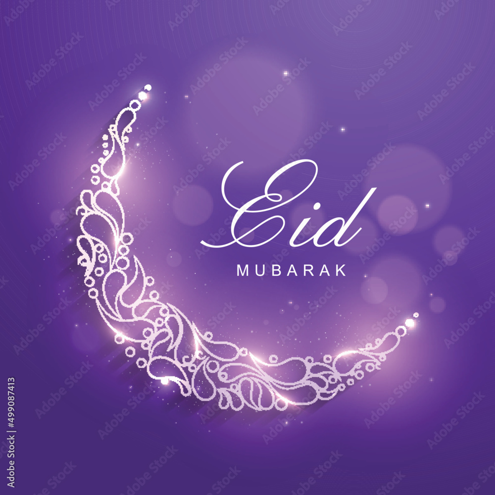 Eid Mubarak Font With Paisley Arc Drops Forming A Crescent Moon And ...