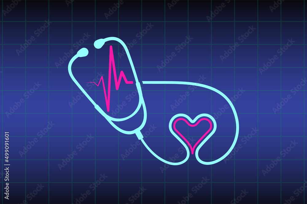 Abstract stethoscope design, pink heart, ekg line illustration ...