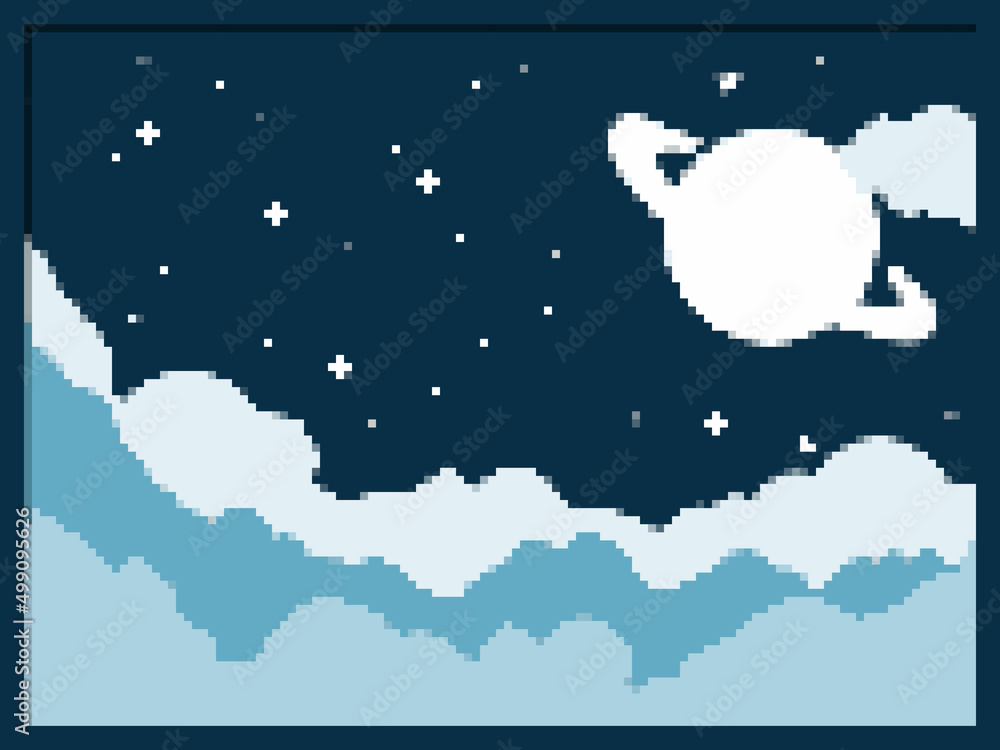 Space pixel art background. Pixel planet with clouds and stars. Pixel ...
