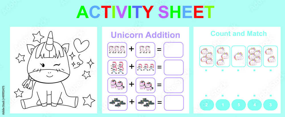Activity sheet for children. Educational printable worksheet. Unicorn ...