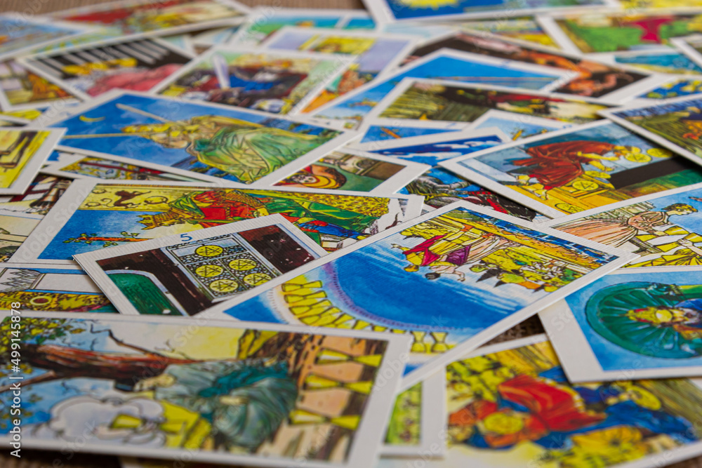 Стоковое фото «Background with pile of the tarot cards, the major ...