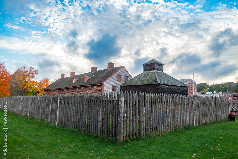 Old landmark Fort Western, former British colonial outpost at the head ...