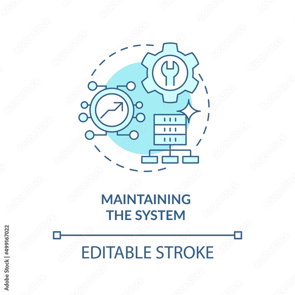 Maintaining system turquoise concept icon. Information system ...