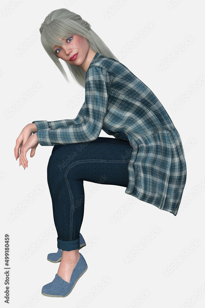 Elle is a young beautiful blonde female 3D illustration character model ...