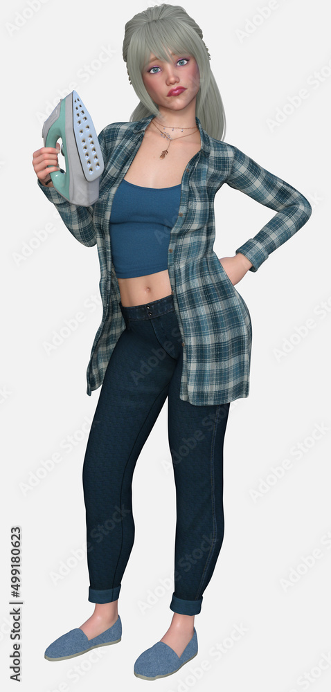 Elle is a young beautiful blonde female 3D illustration character model ...