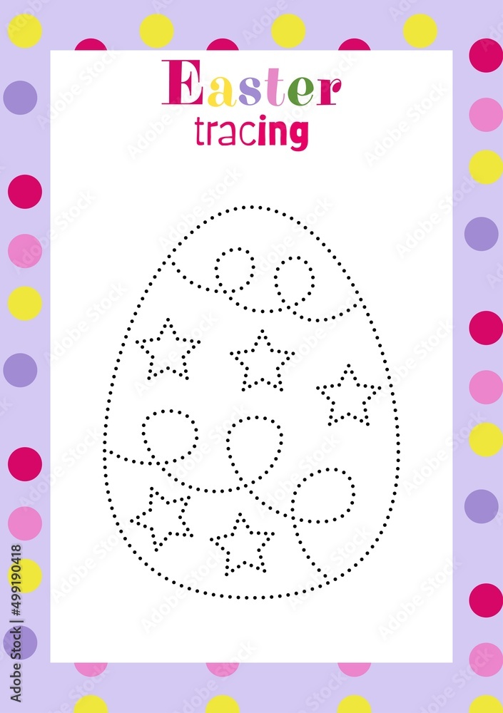 Easter egg tracing worksheet for kids handwriting practice. Holiday activity page. Printable ...