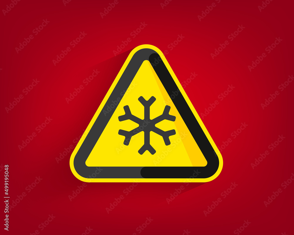 Snow warning sign. Triangle warning sign of snow with a snowflake ...