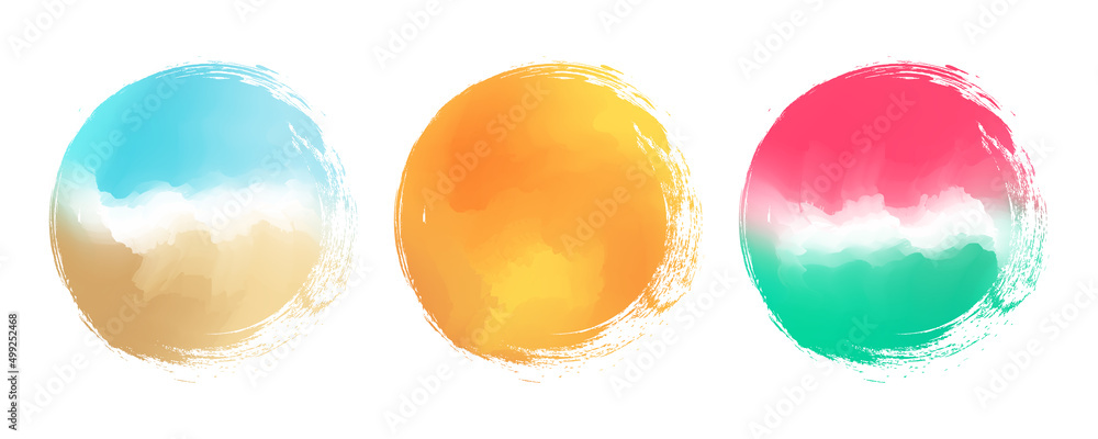 Summer theme blurred brush stroke circle backgrounds set with color ...