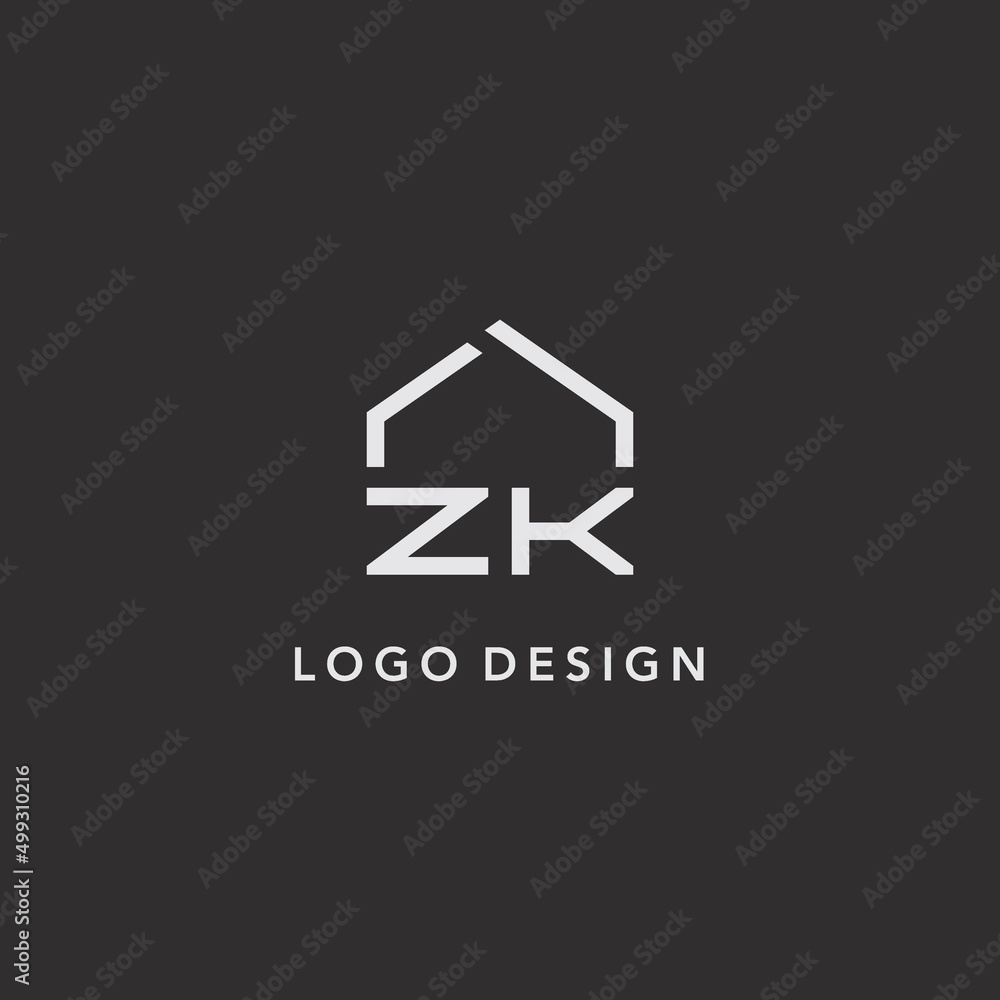 Initials ZK roof real estate logo design Stock Vector | Adobe Stock