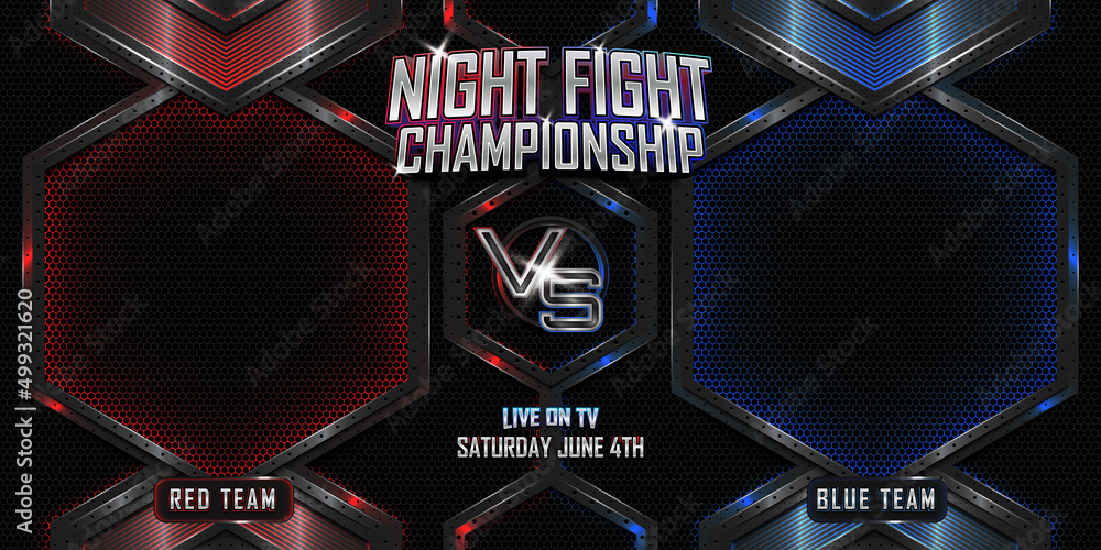 Versus battle fighting 3d realistic horizontal banner poster background with modern metallic ...