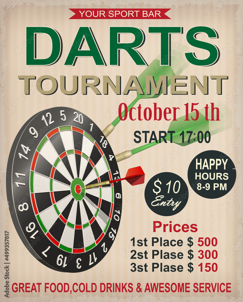 Darts tournament retro poster. Stock Vector | Adobe Stock