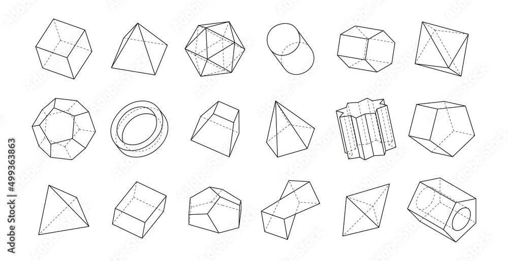 Mathematical figures. Outline 3D geometric shapes. Triangular and ...