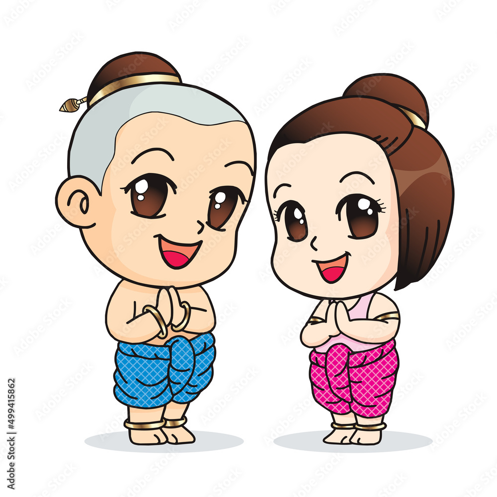 Vector de Stock Cartoon Thai children. kids, Sawasdee. vector ...