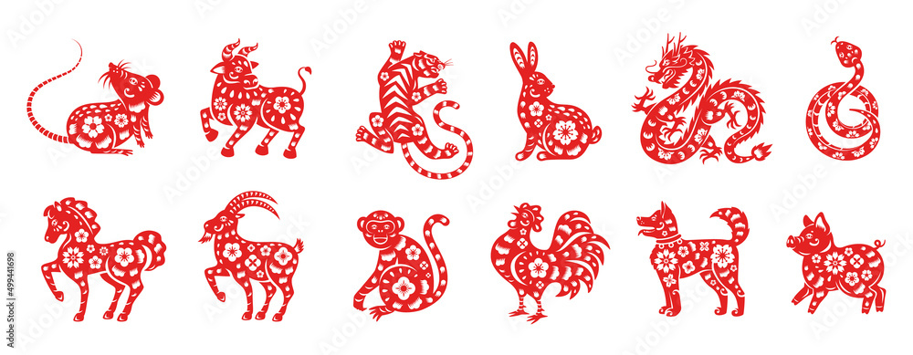 Chinese New Year horoscope animals icons set. Vector illustration ...