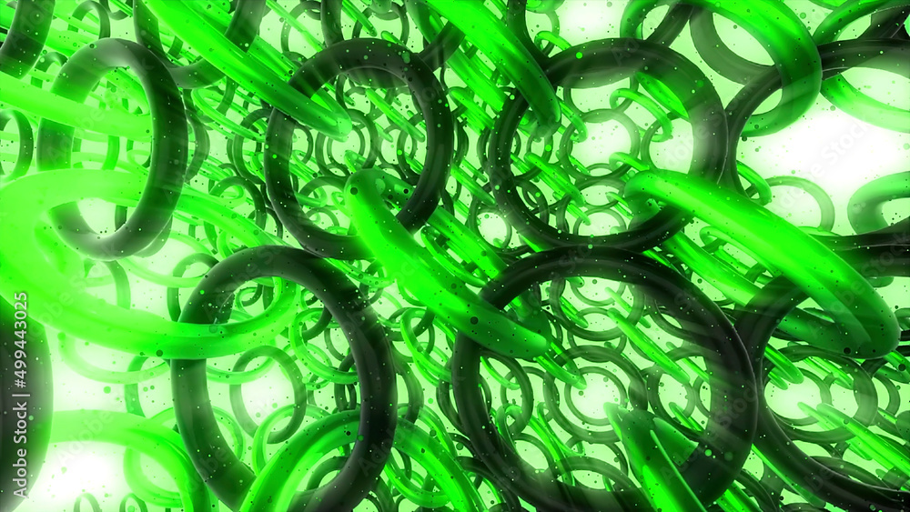 Animation of chains of rotating rings. Motion. Lot of chains with ...