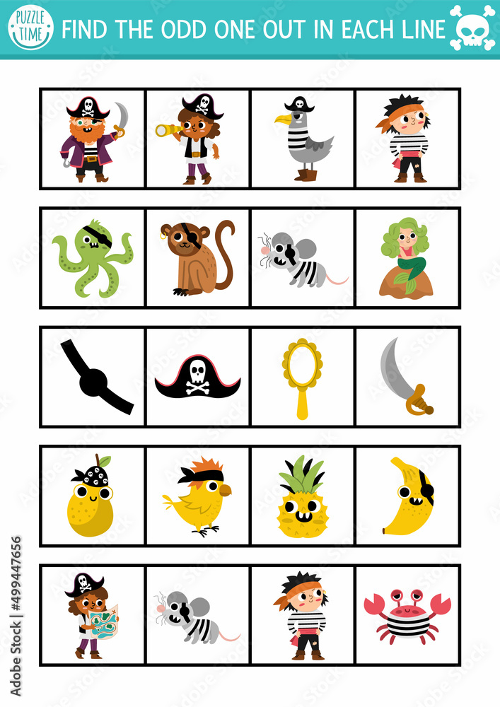 Find the odd one out. Pirate logical activity for children. Treasure ...