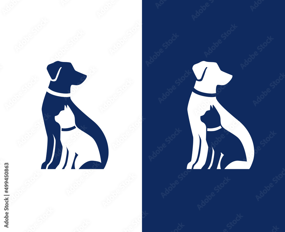 dog and cat sitting silhouette simple logo, rescue or pet rescue symbol ...